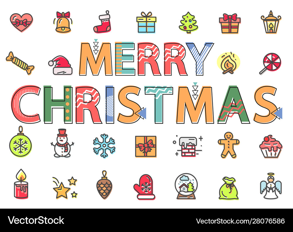 Merry christmas pack icons in flat style Vector Image