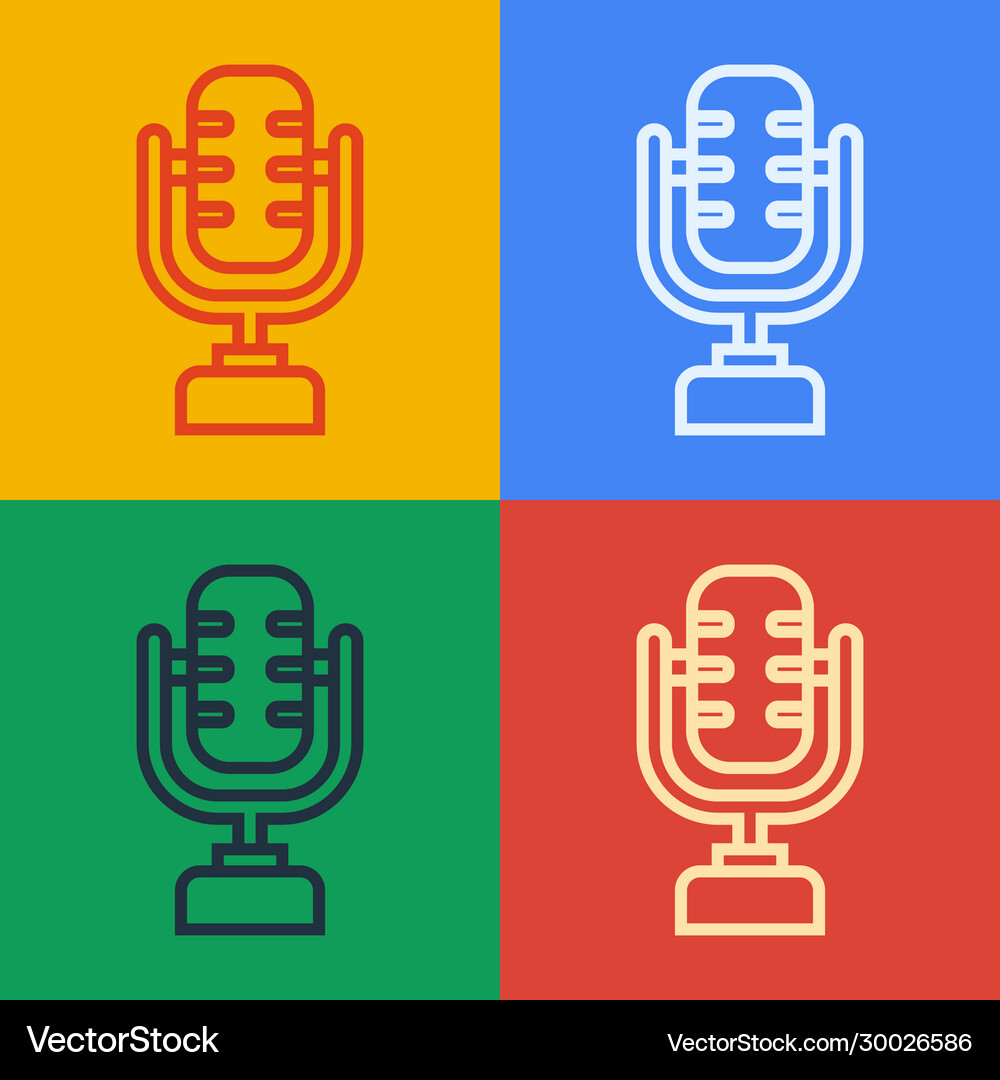 Pop art line microphone icon isolated on color Vector Image