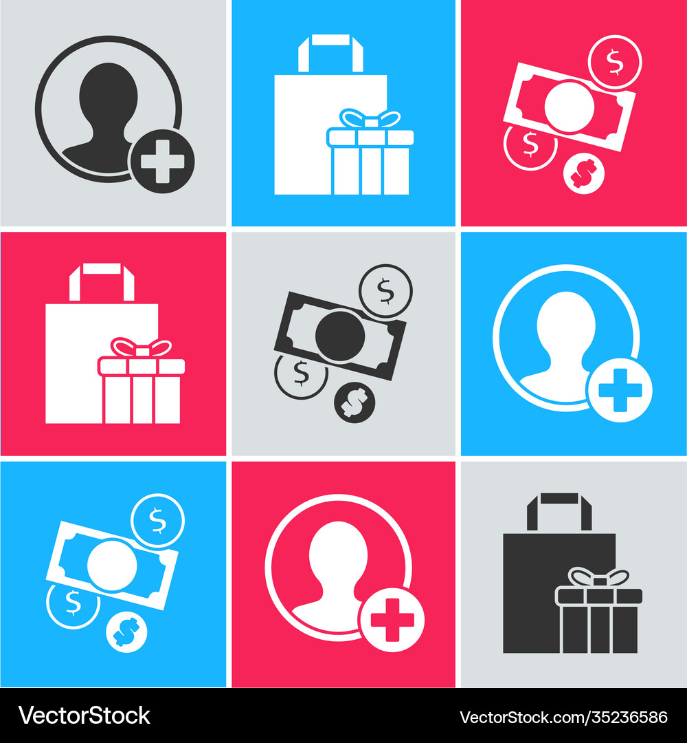 Set create account screen gift box and money cash Vector Image