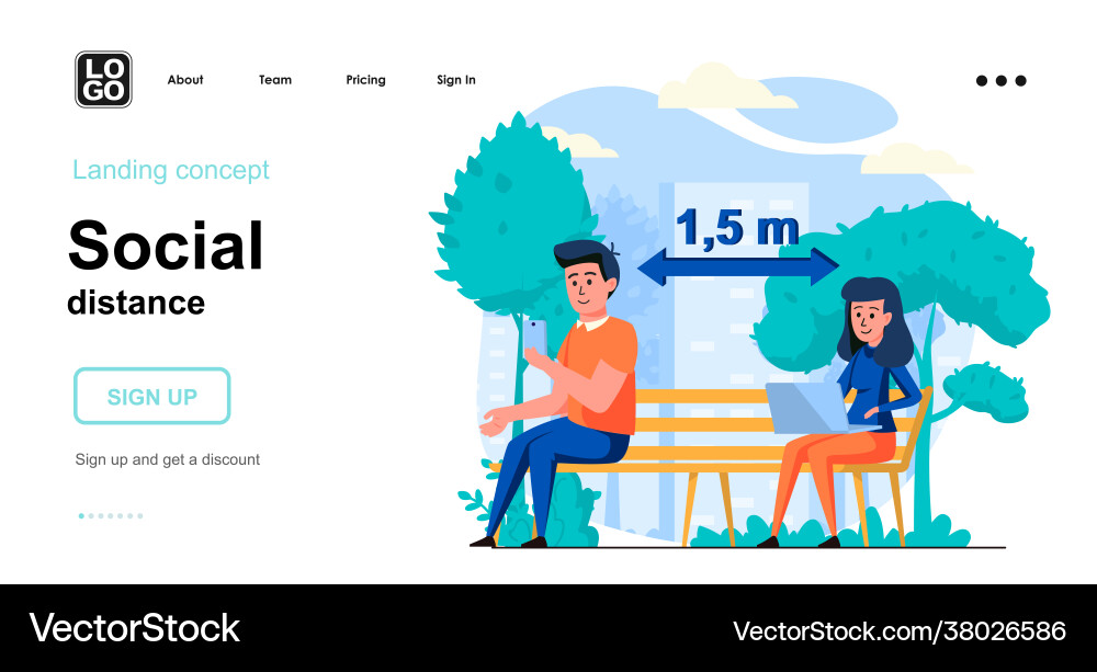 Social distance web concept people distancing Vector Image