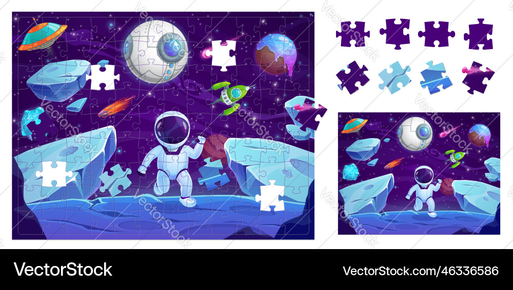 Space landscape and astronaut jigsaw puzzle game Vector Image