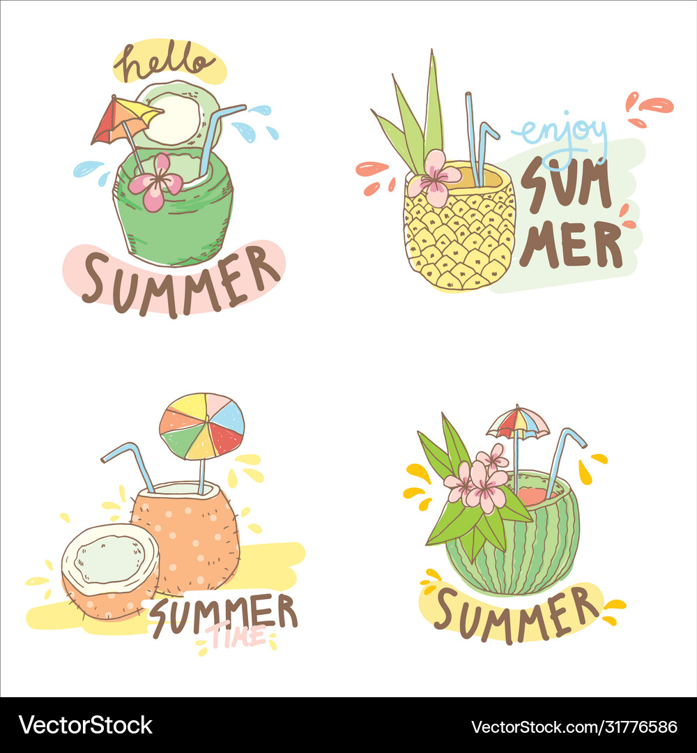 Summer logo with cocktail fruit drink cartoon Vector Image