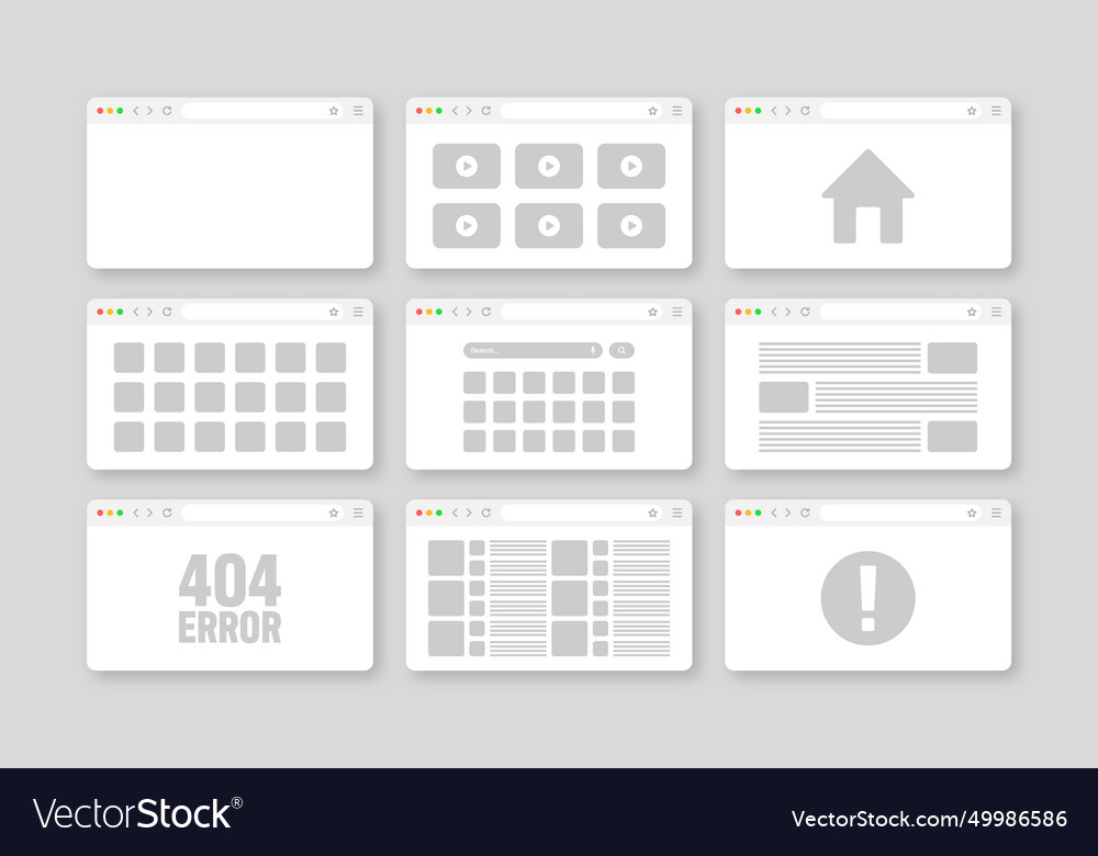 Web browser window pages layout with toolbar Vector Image