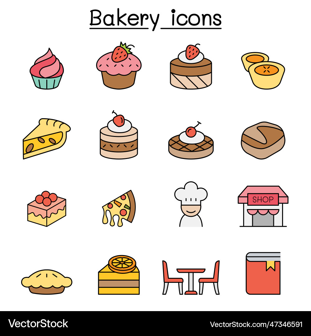 Bakery and pastry color line icon set Royalty Free Vector