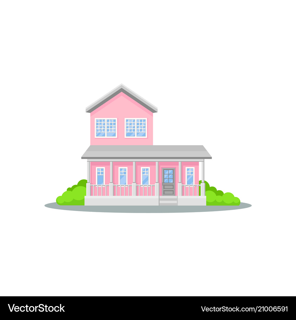 Charming two-storey pink house with terrace small Vector Image