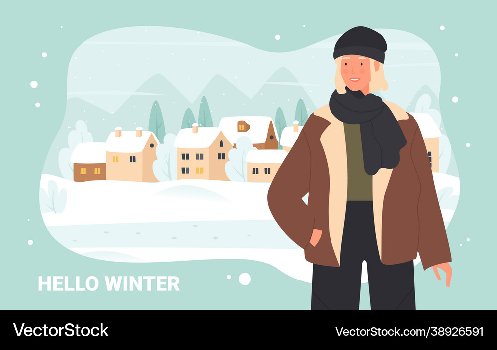 Hello winter concept snow landscape and young Vector Image