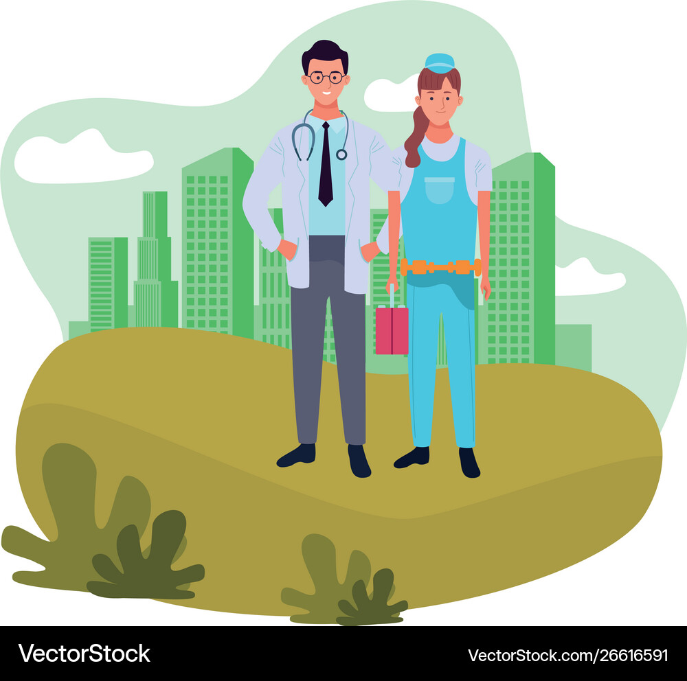 Professionals workers couple smiling cartoons Vector Image