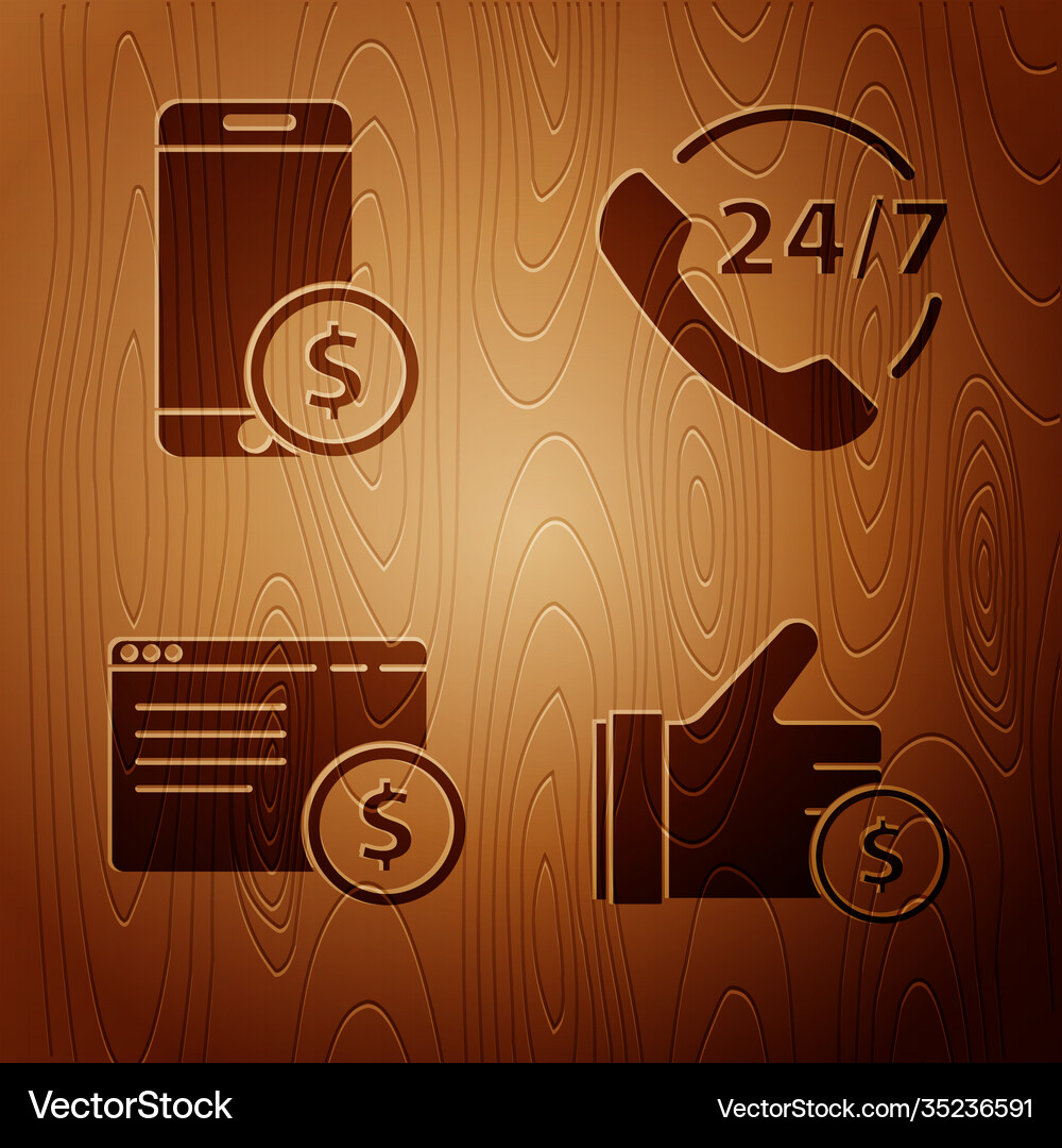 Set hand holding coin smartphone with dollar Vector Image