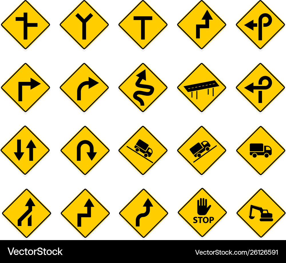 Set traffic sign on yellow art Royalty Free Vector Image