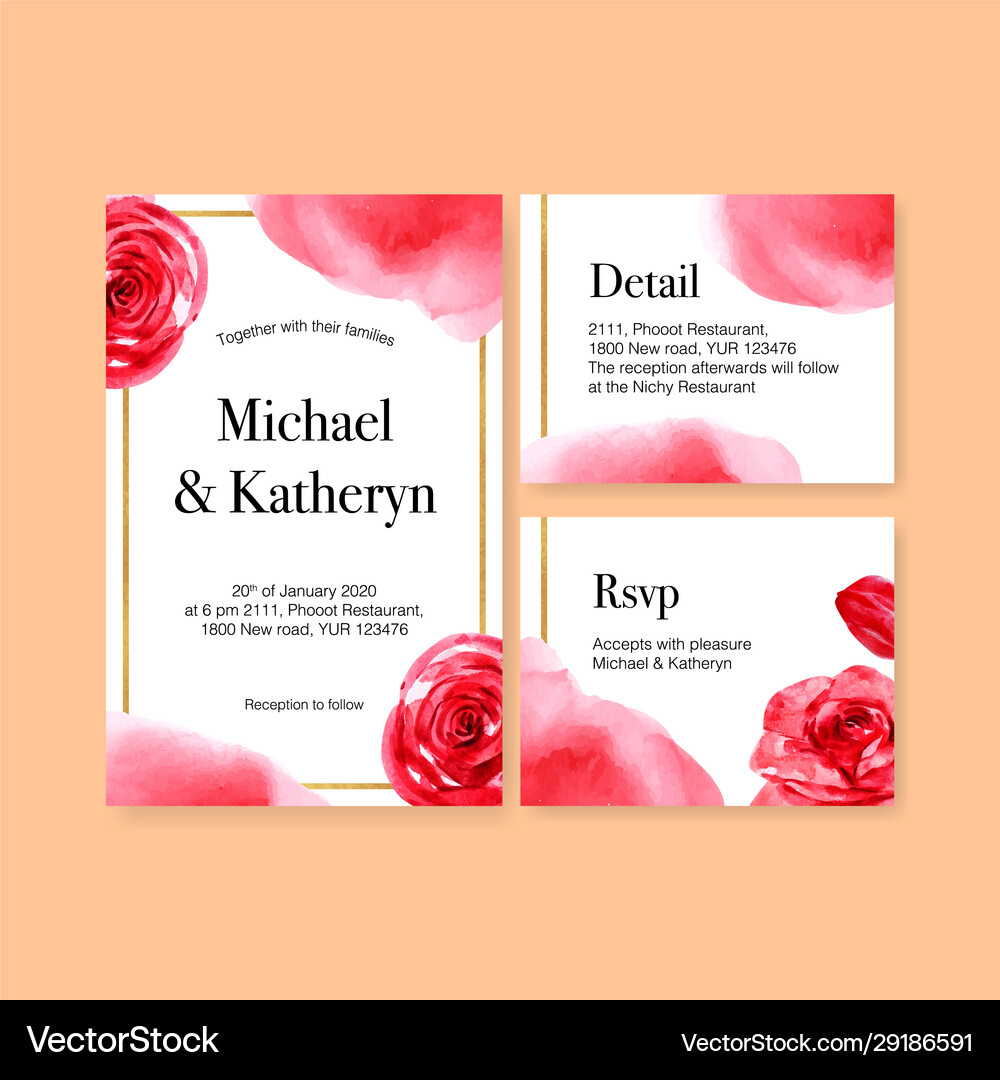 Splash color wedding card design with rose Vector Image