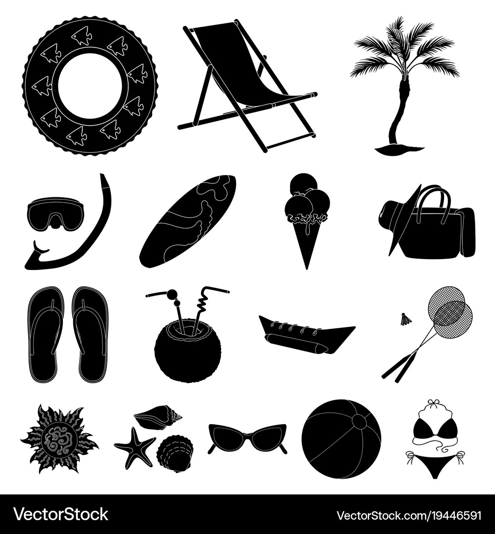 Summer rest black icons in set collection Vector Image