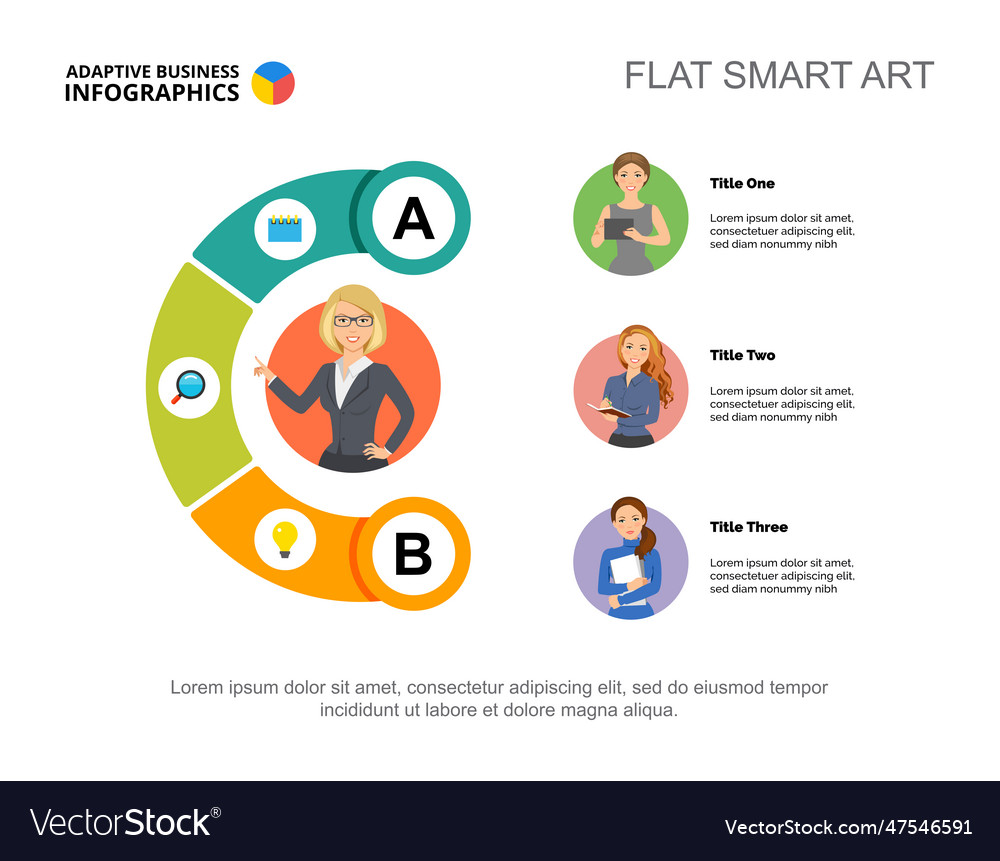 Three colleagues process chart template Royalty Free Vector Three colleagues process chart template Royalty Free Vector