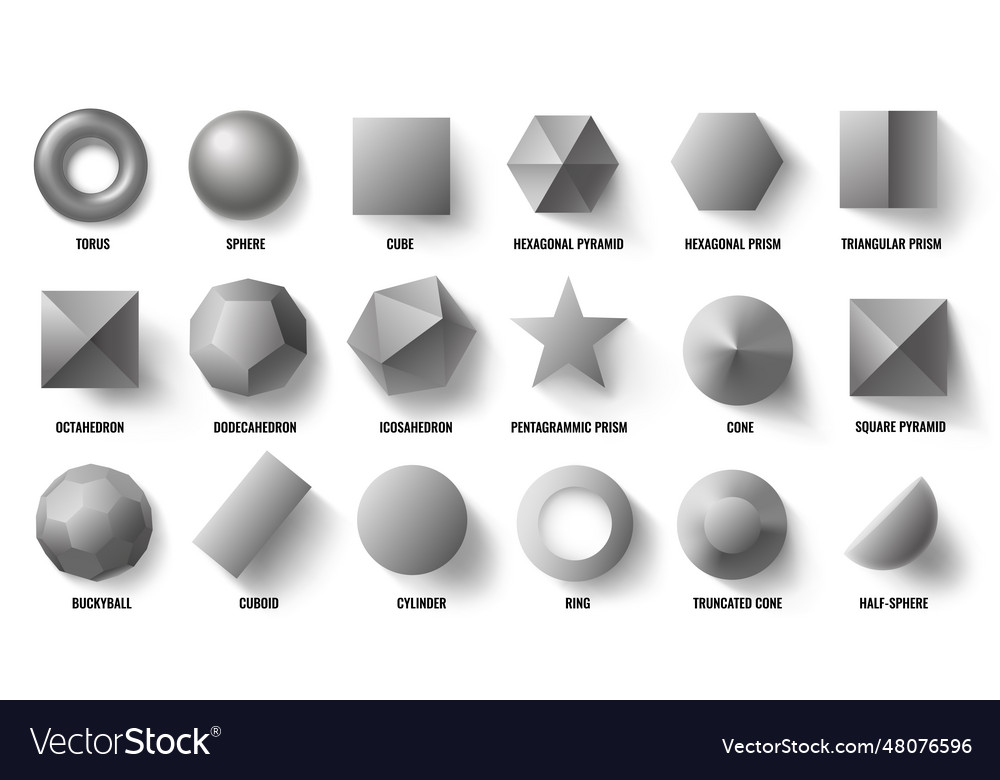 Basic 3d shapes top view realistic pyramid shape Vector Image