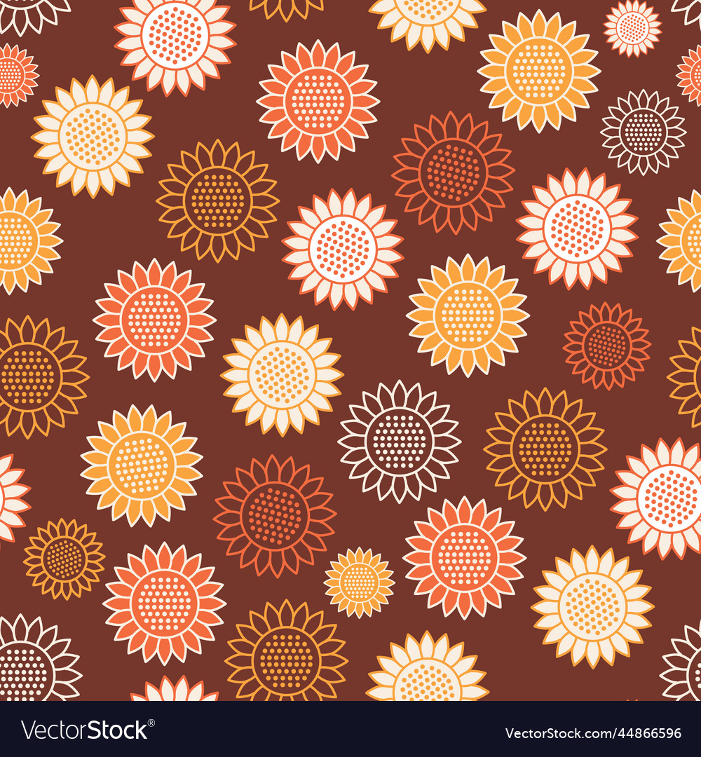 Brown sunflowers textured repeat pattern Vector Image