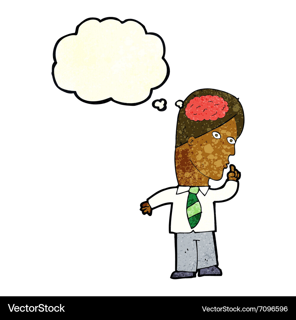 Cartoon businessman with huge brain thought Vector Image