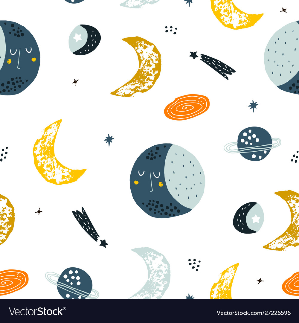 Childish seamless pattern with hand drawn space Vector Image