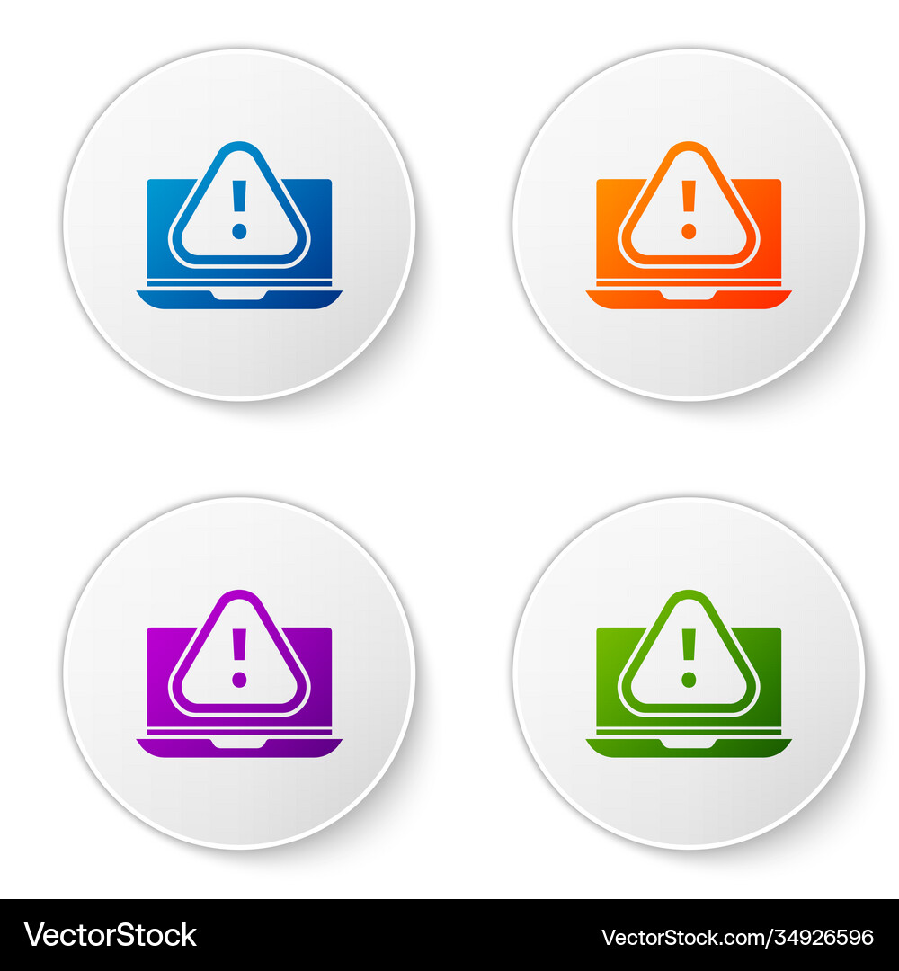 Color laptop with exclamation mark icon isolated Vector Image