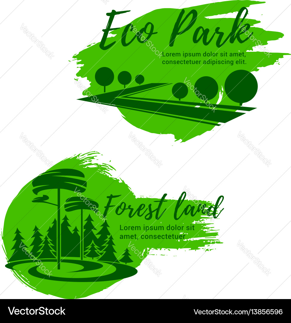 Eco park and green forest landscape icon set Vector Image