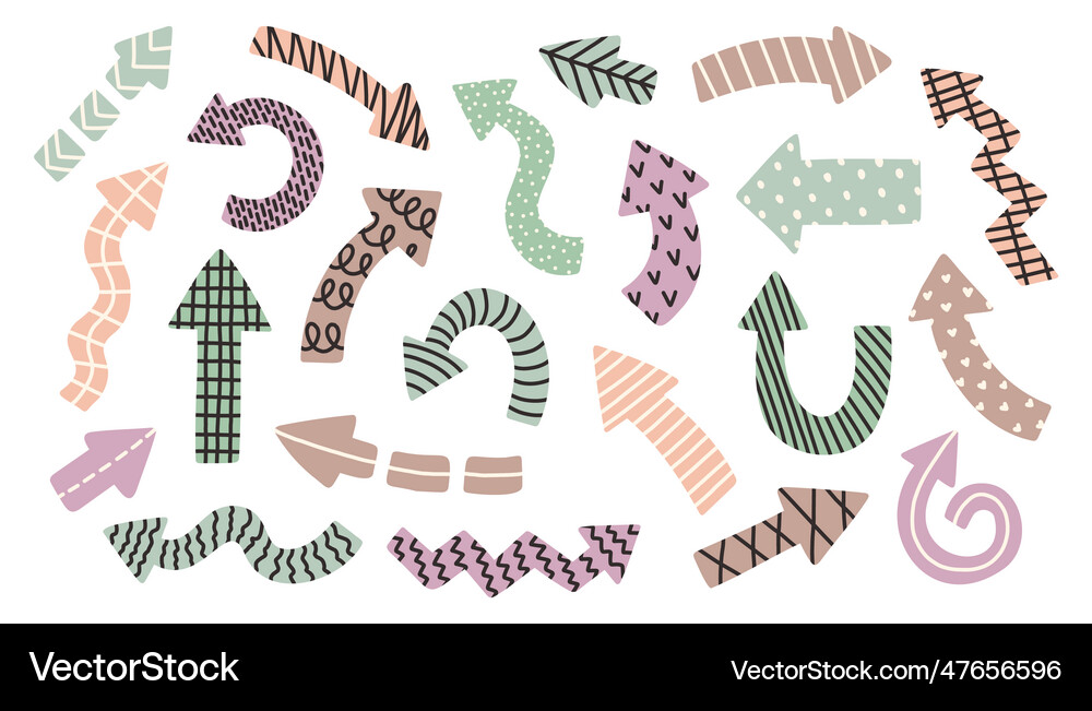 Hand drawn cartoon pastel arrow icon big set Vector Image