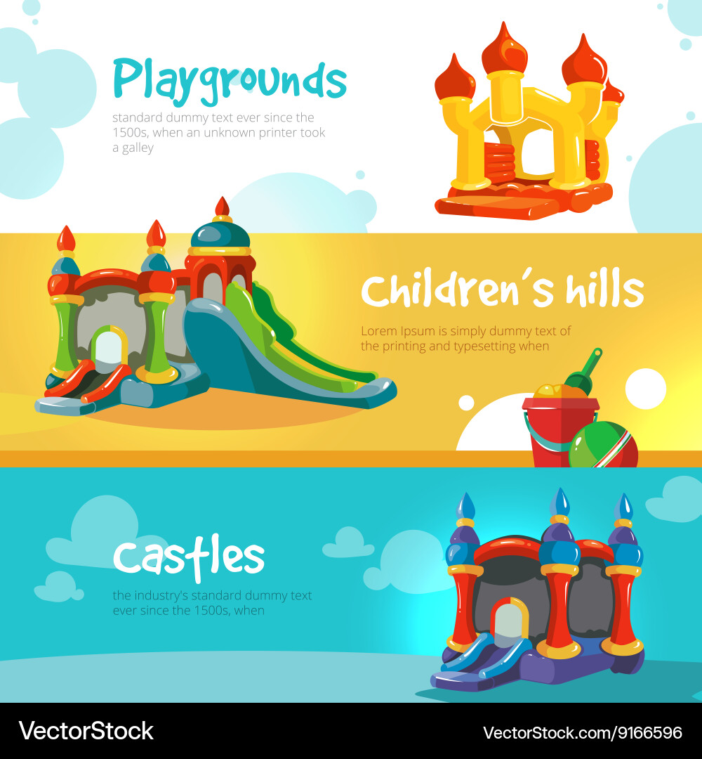 Inflatable castles and childrens hills on Vector Image