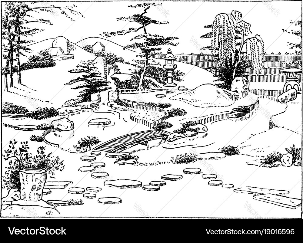 Japanese garden vintage Royalty Free Vector Image