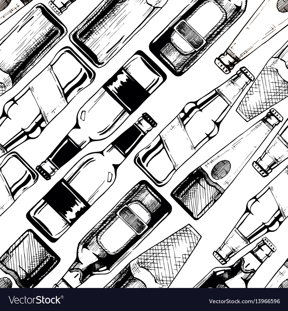 Seamless pattern with different beer bottles Vector Image