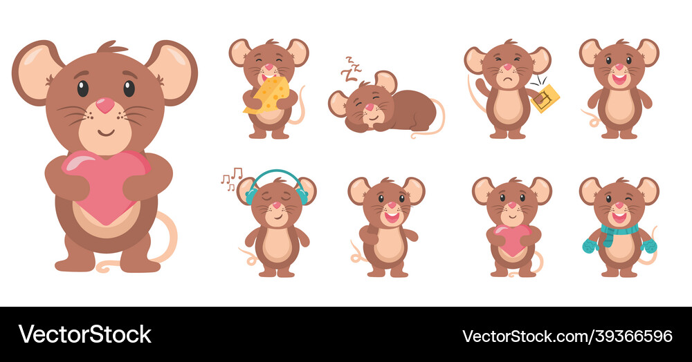 Set cute mice character mouse cartoon animal Vector Image
