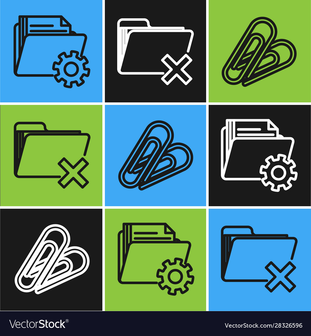 Set line folder settings with gears paper clip Vector Image