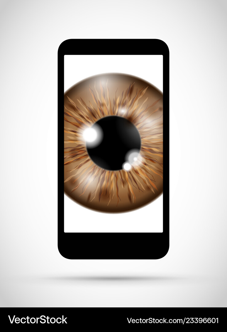 Brown realistic eyeball on a cell mobile phone Vector Image