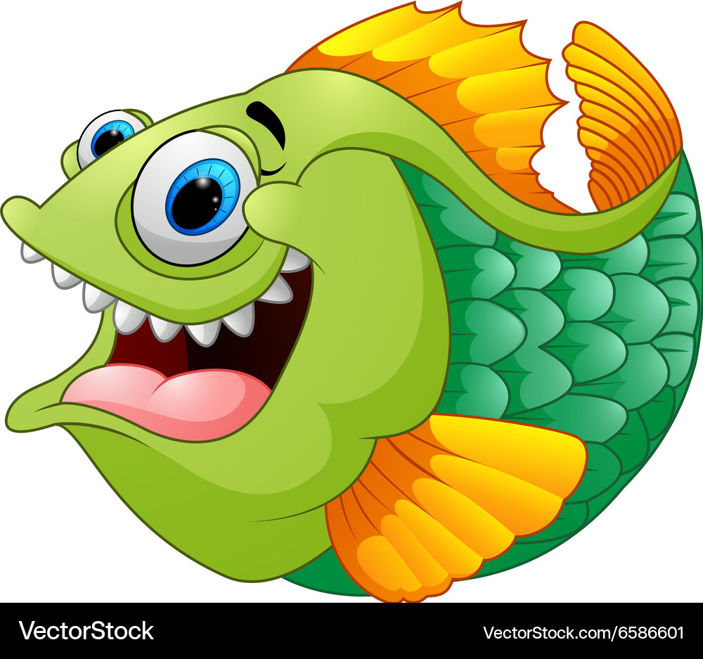 Cartoon green piranha Royalty Free Vector Image