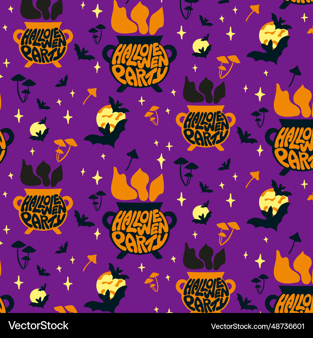 Halloween seamless pattern with groovy lettering Vector Image