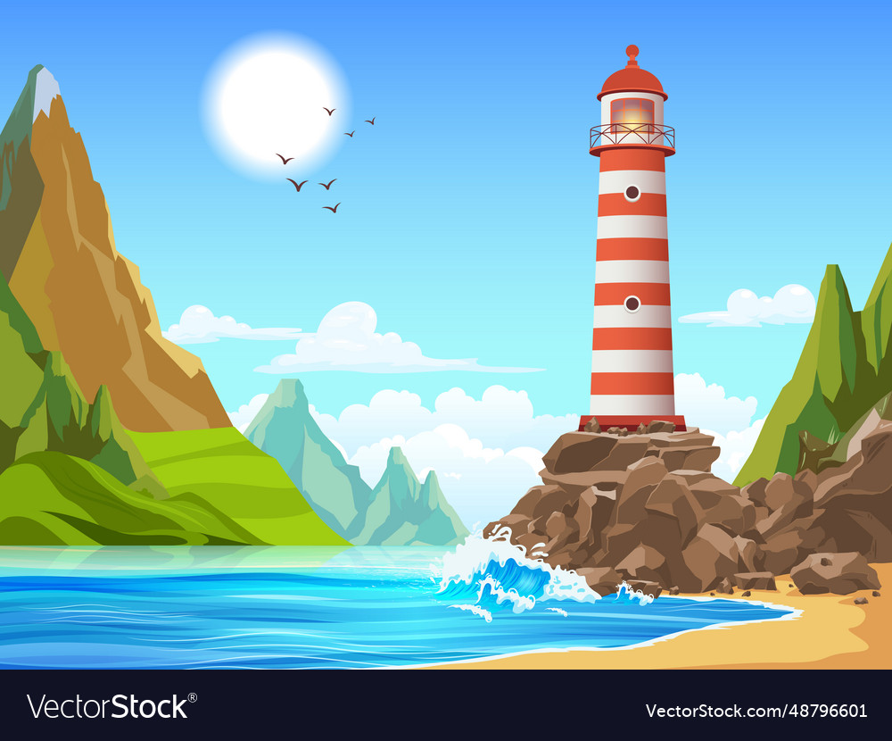 Lighthouse tower landscape composition Royalty Free Vector