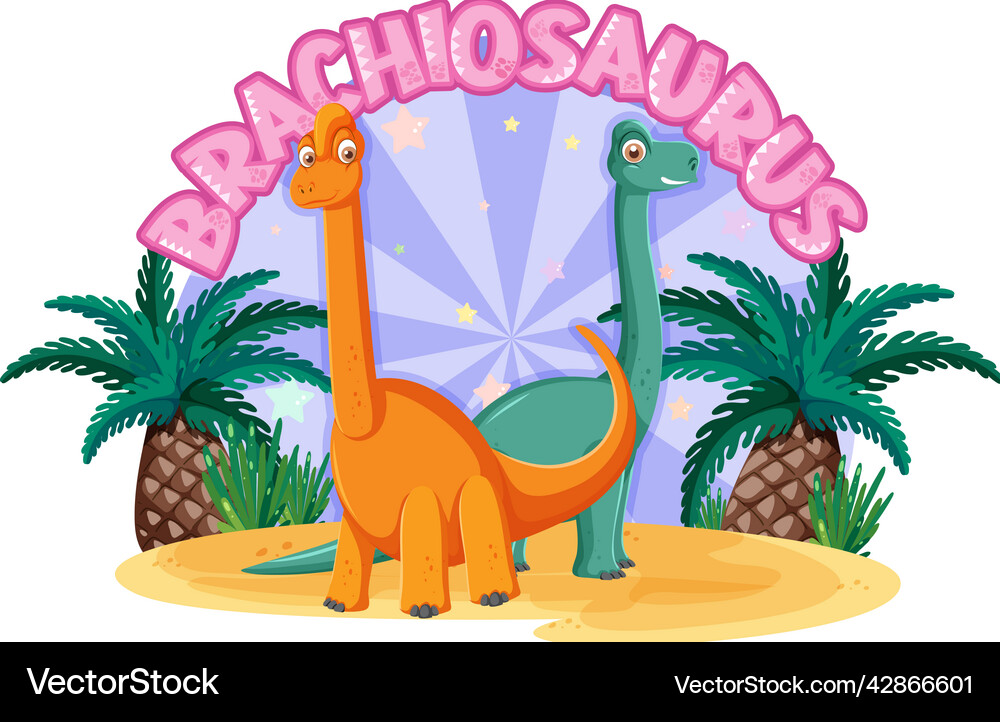 Little cute brachiosaurus dinosaur cartoon Vector Image