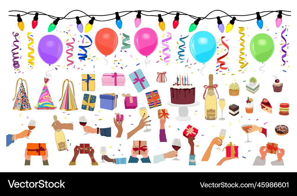 Set of birthday party design elements Royalty Free Vector