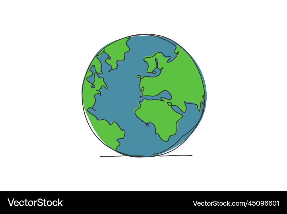 Single one line drawing of round globe earth Vector Image