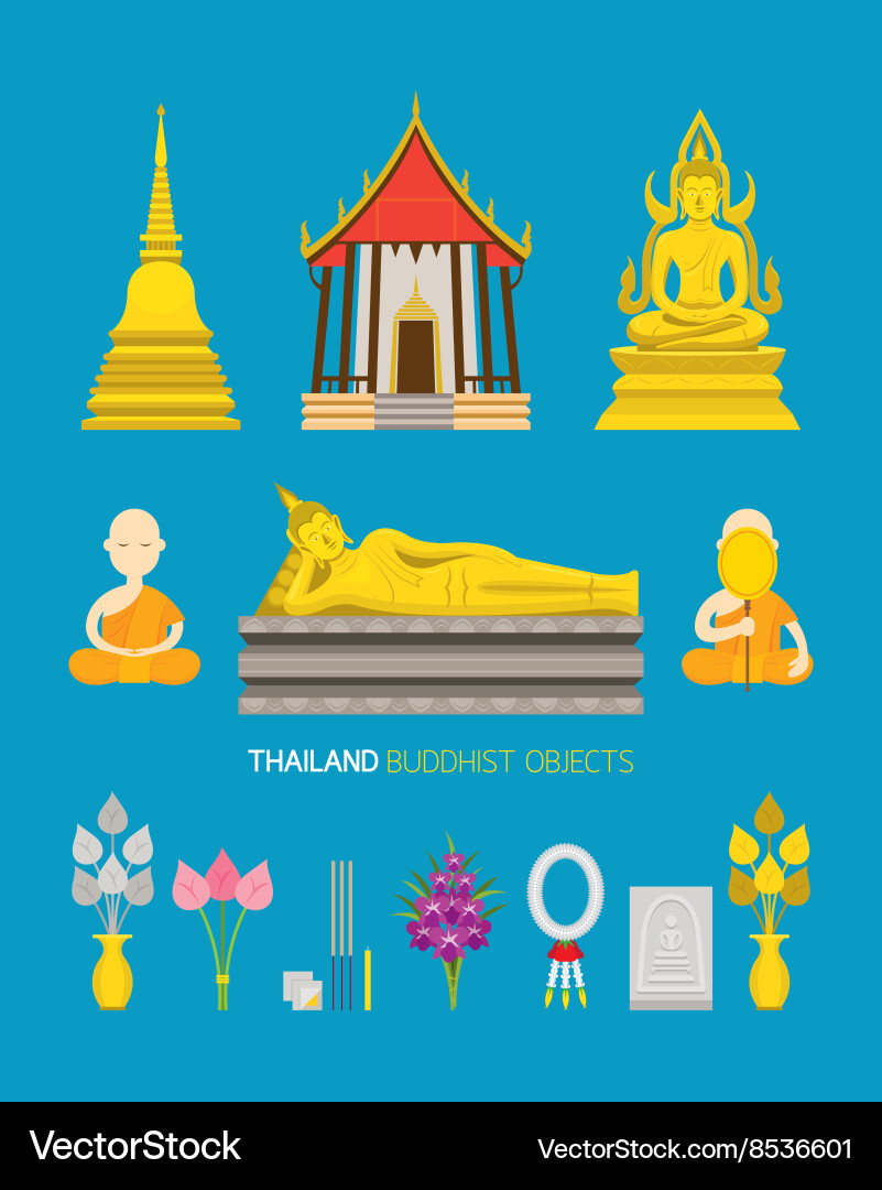 Thailand buddhist objects set Royalty Free Vector Image