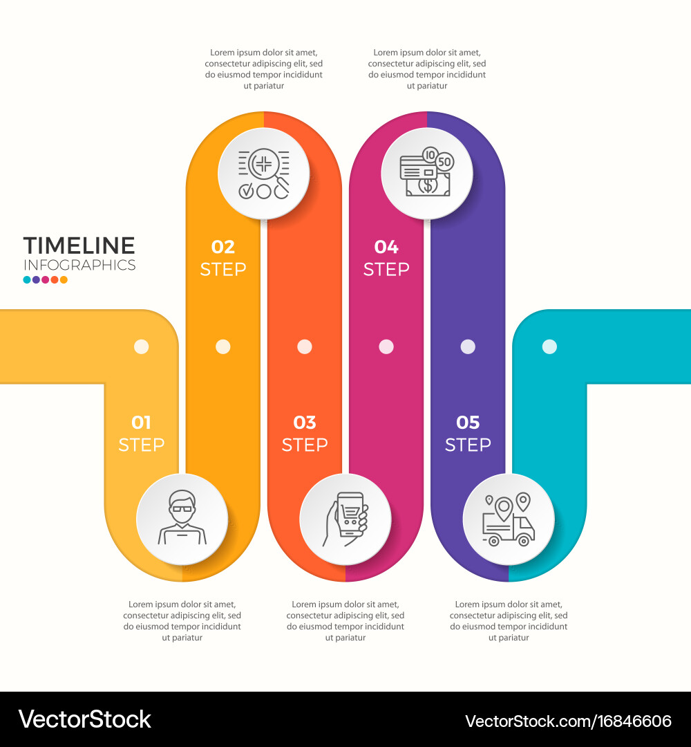 5 steps winding colorful timeline infographic Vector Image