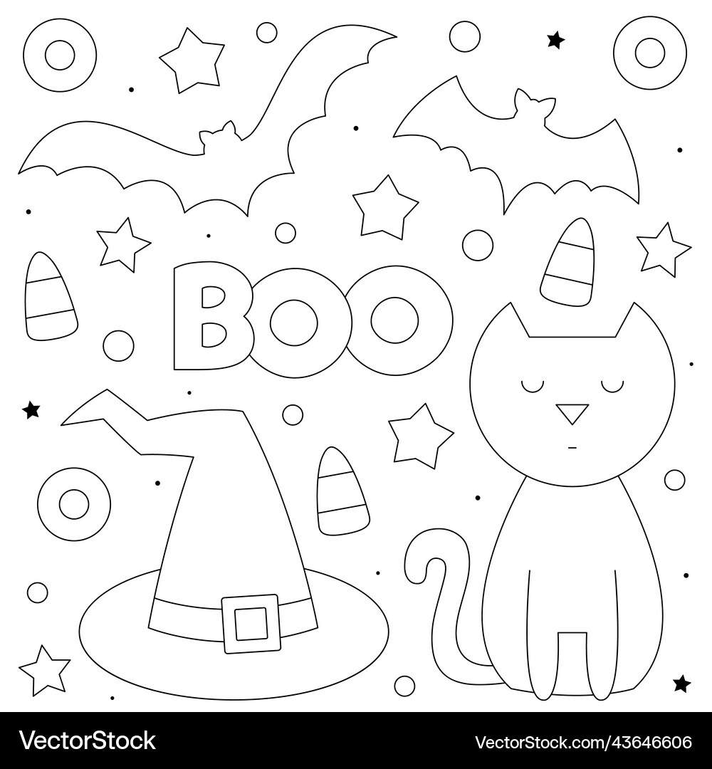 Boo coloring page black and white Royalty Free Vector Image