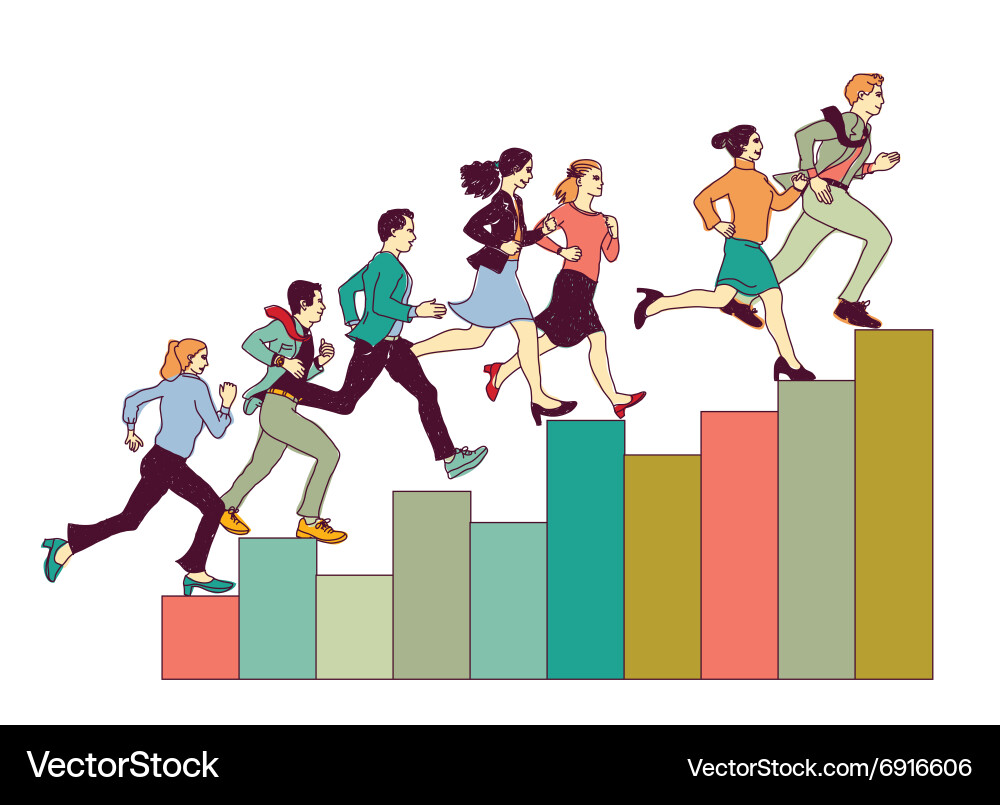 Business people run on graph diagram Royalty Free Vector