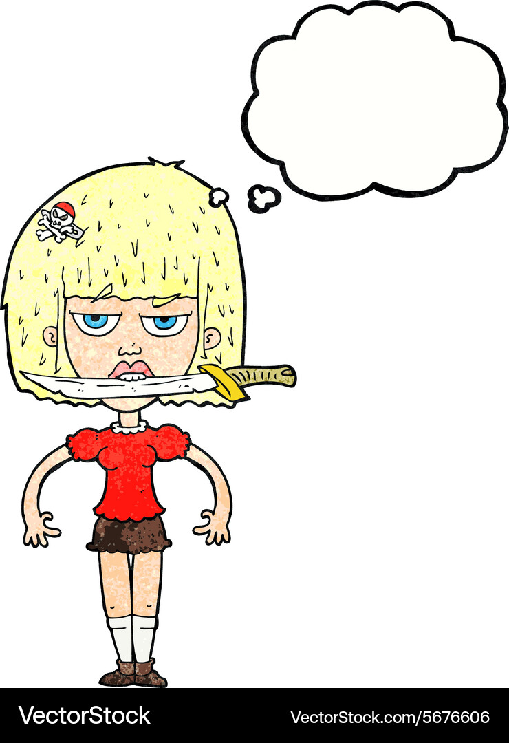 Cartoon woman with knife between teeth Royalty Free Vector