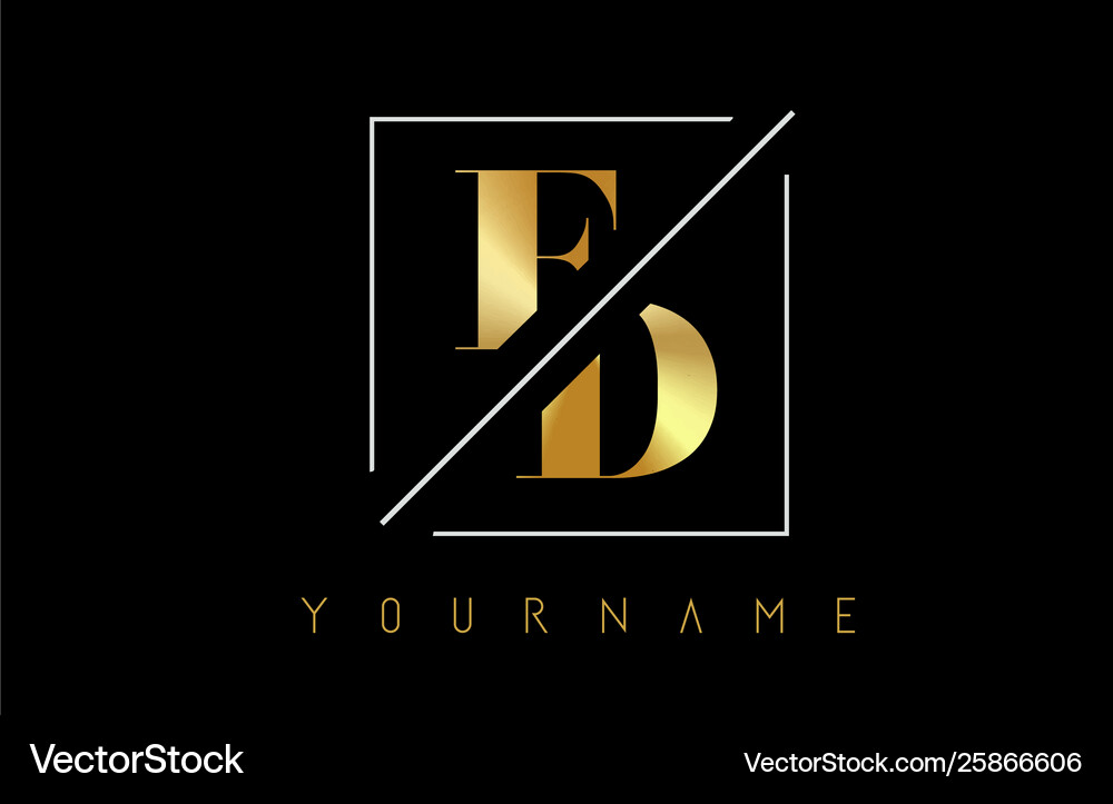 Fd golden letter logo with cutted and intersected Vector Image