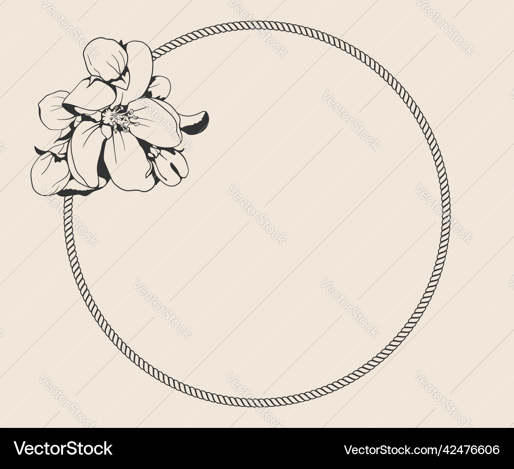 Floral round frame hand drawing design flower Vector Image