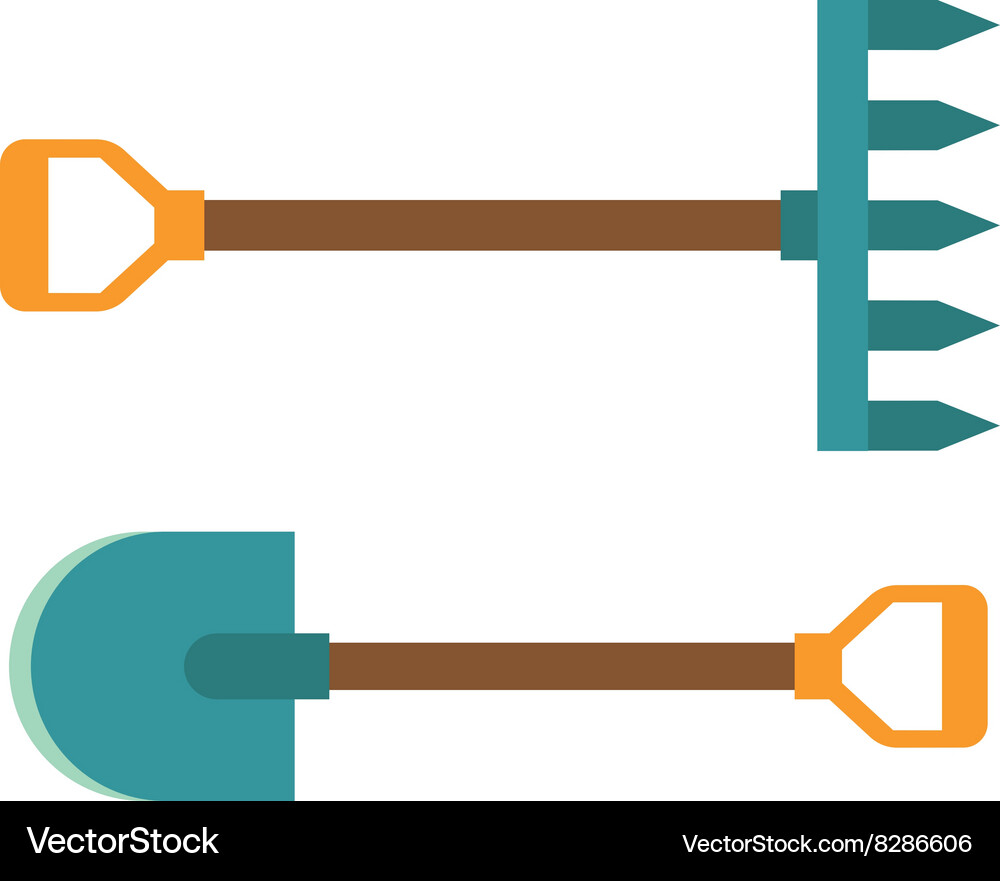 Gardening shovel and rake groundworks tools Vector Image