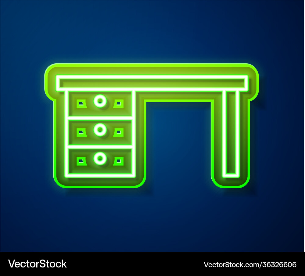 Glowing neon line office desk icon isolated Vector Image
