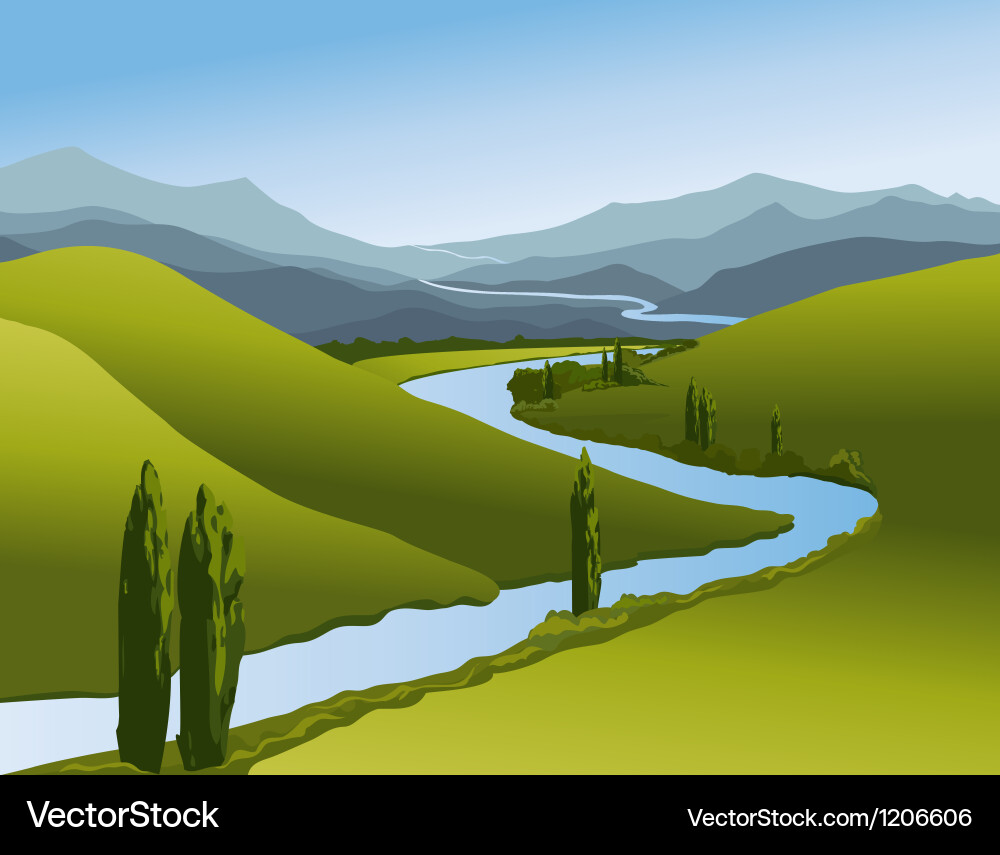 Mountain landscape with river Royalty Free Vector Image
