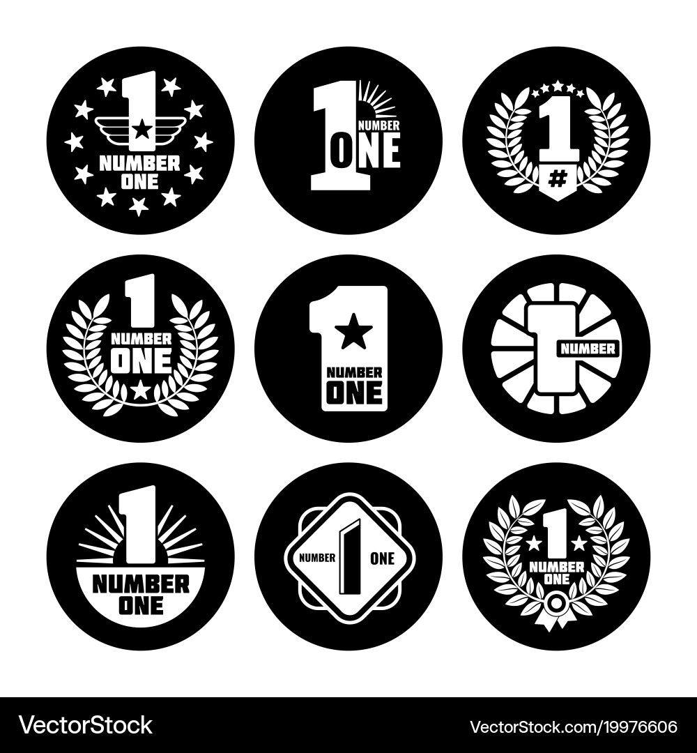 Number one labels on black icons Royalty Free Vector Image
