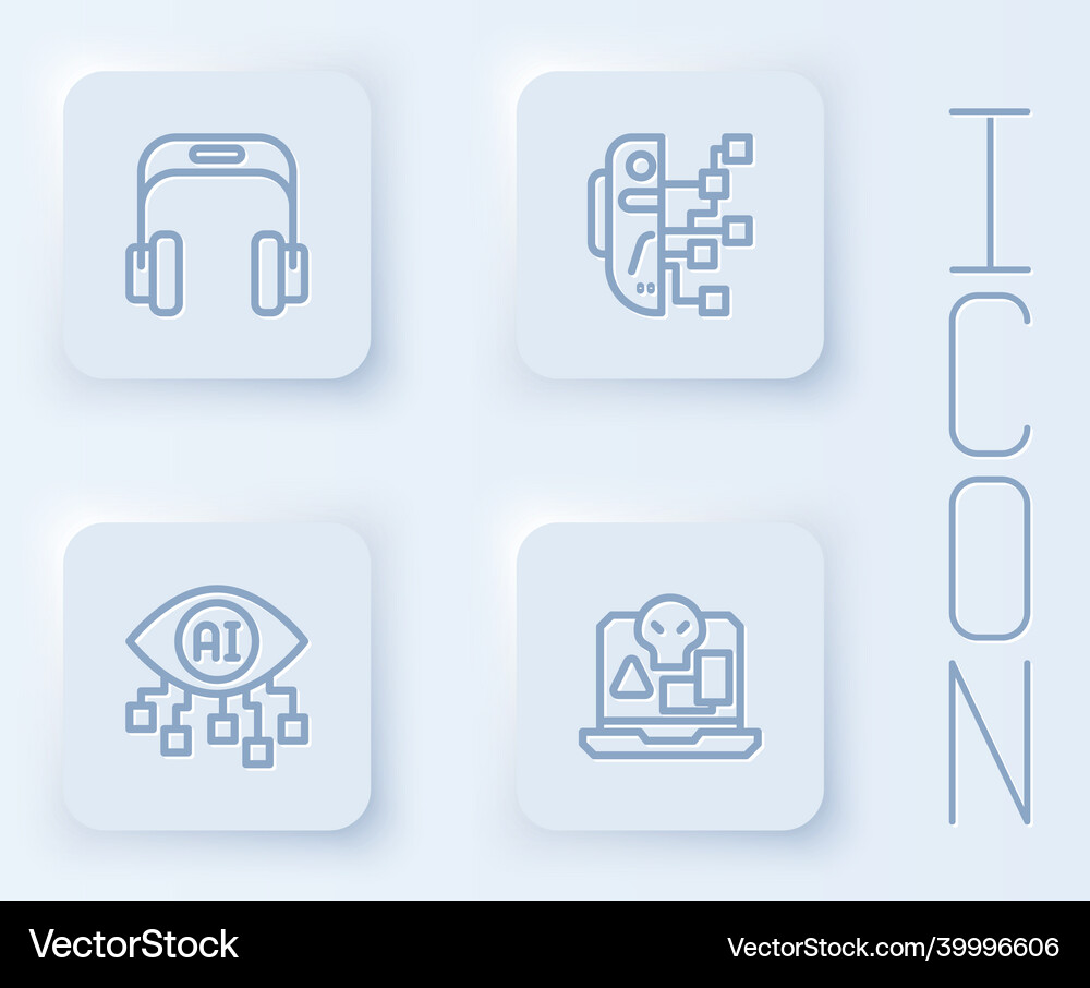 Set line headphones humanoid robot computer Vector Image