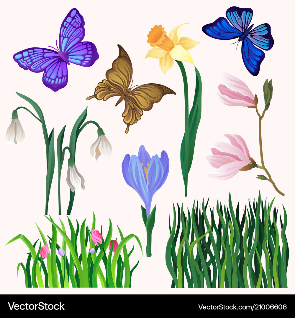 Set of bright-colored blooming flowers Royalty Free Vector