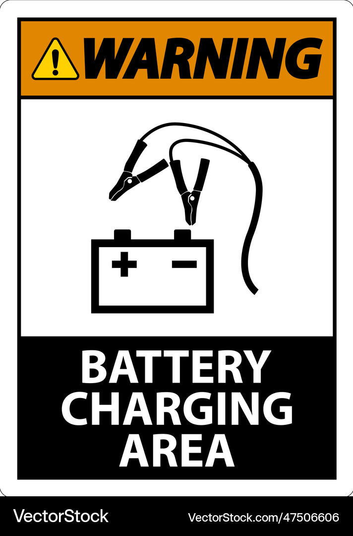Warning battery charging area sign on white Vector Image
