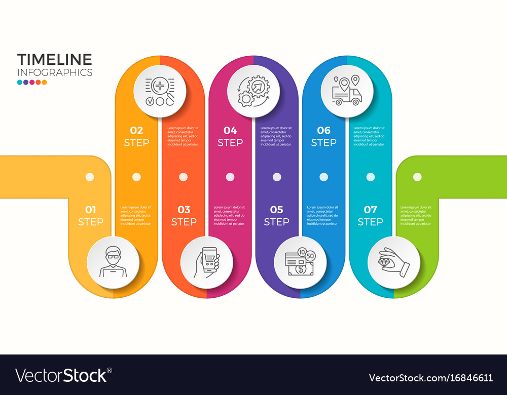 7 steps winding colorful timeline infographic Vector Image 7 steps winding colorful timeline infographic Vector Image